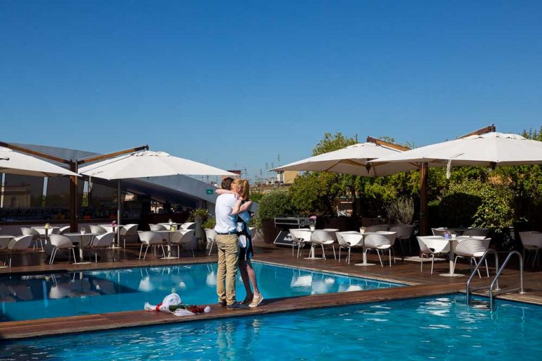 Poolside Wedding Proposal Photography in Rome Italy