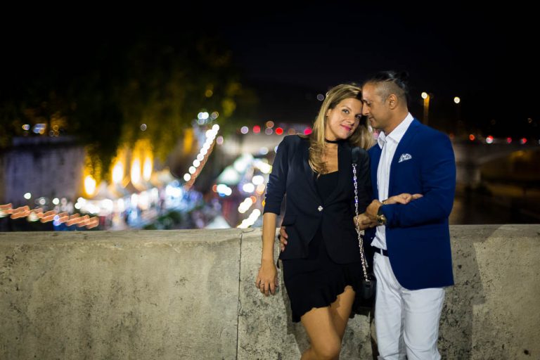 Evening wedding proposal | Night time engagement photos in Rome